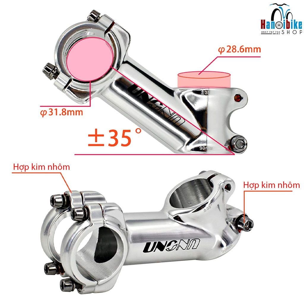 Potang xe đạp nhôm UNO bạc góc nghiêng 35 độ 31,8mm cho Fixed Gear, MT ...