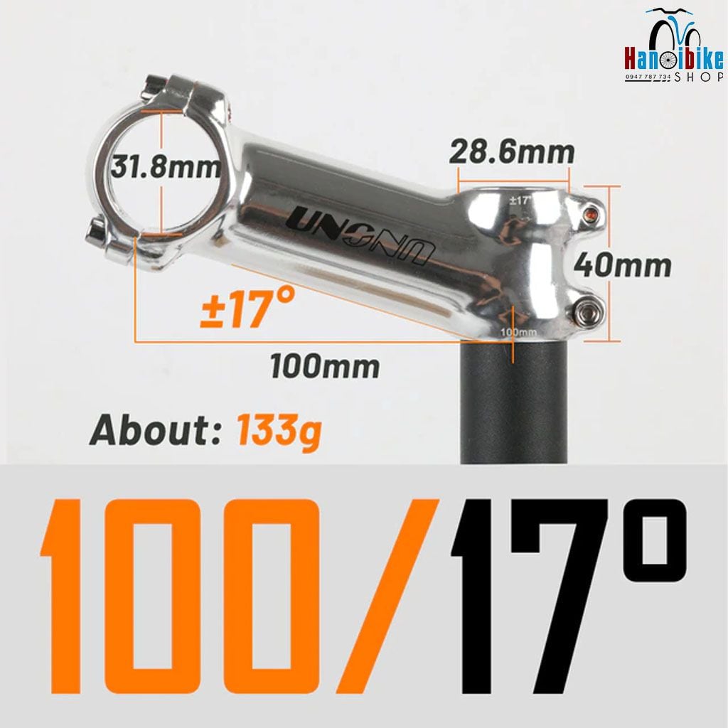 Potang xe đạp nhôm UNO góc nghiêng 17 độ 31,8mm cho Fixed Gear, MTB, R ...