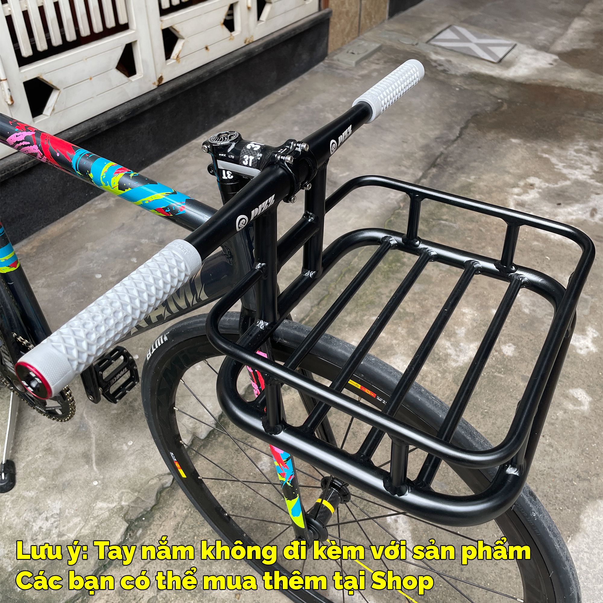 Ghi đông nhôm Pizz liền giỏ baga JP001 sử dụng cho xe đạp Fixed Gear – Hanoibike shop