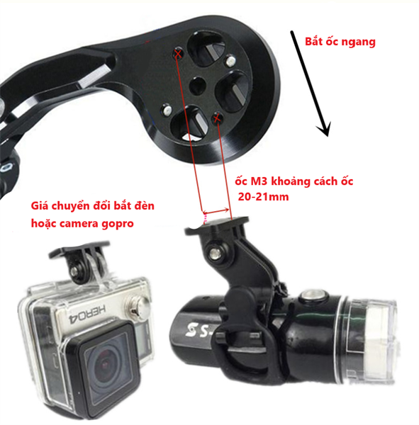 Giá bắt camera Gopro nhôm lỗ ốc bắt ngang trong túi – Hanoibike shop