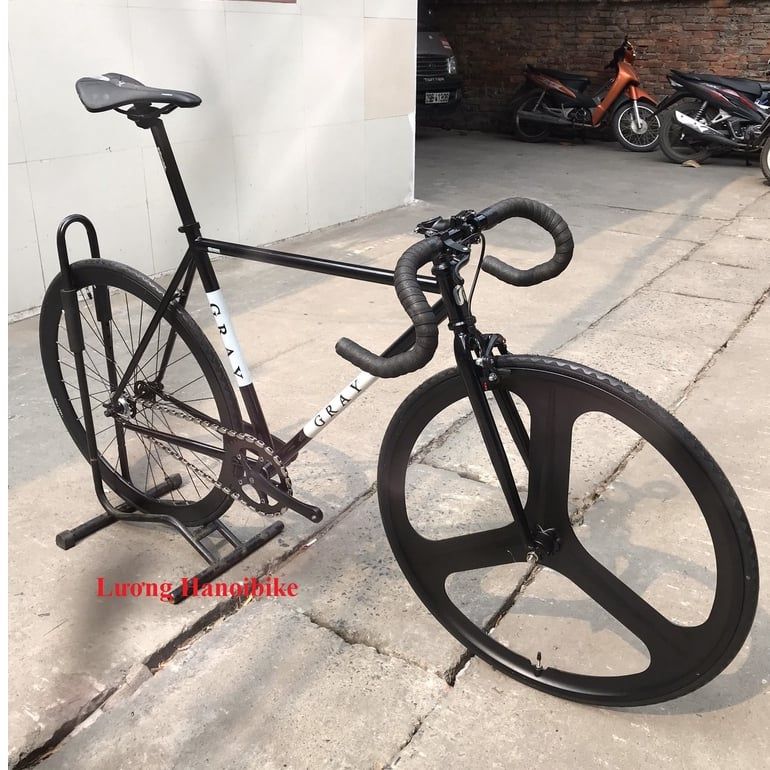 Xe đạp Fixed Gear Gray Macce Thép Đen trắng vành trước 3 đao lắp phanh ...