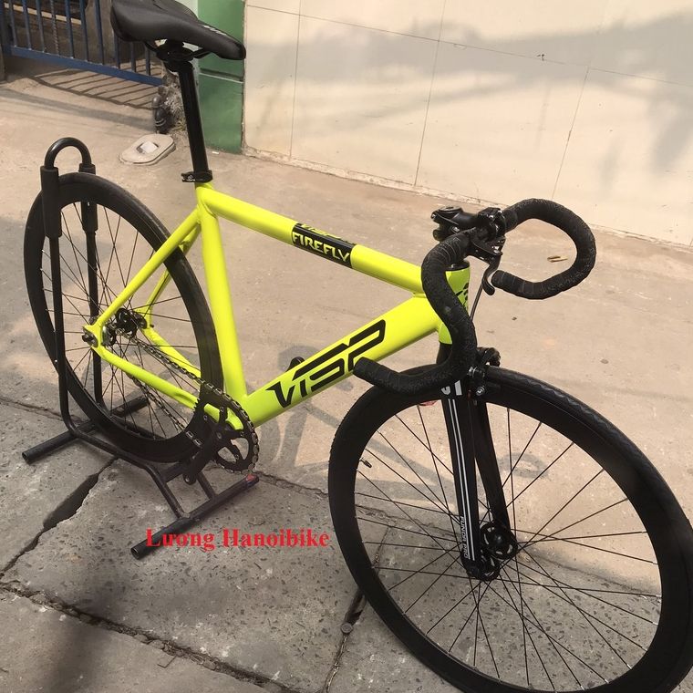 Xe đạp Fixed Gear VISP FIREPLY vàng chanh càng carbon 3T lắp phanh phụ ...