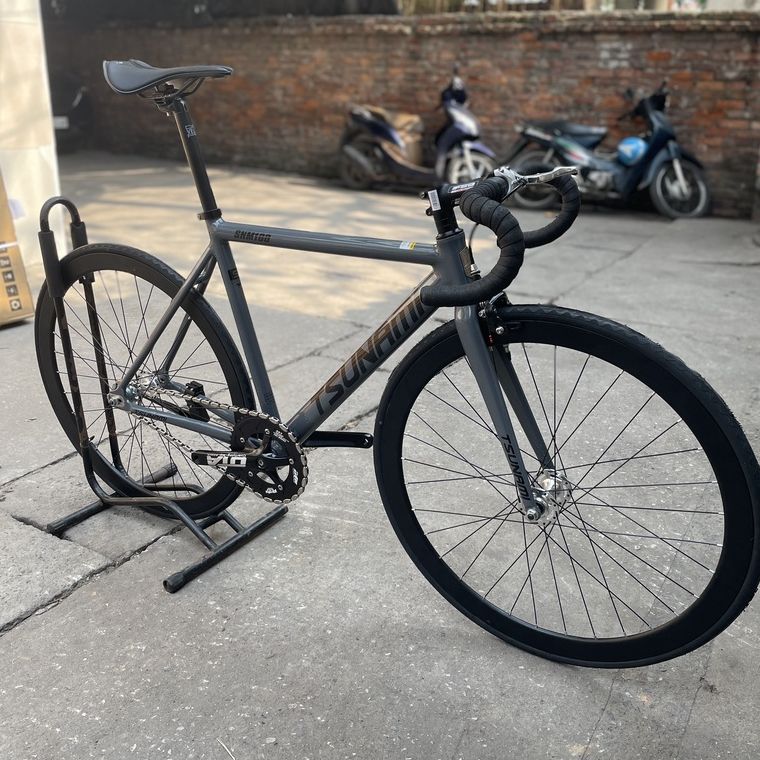 Xe đạp Fixed Gear Tsunami SNM100 màu Ghi Xám lắp tay phanh phụ ...