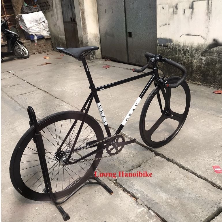 Xe đạp Fixed Gear Gray Macce Thép Đen trắng vành trước 3 đao lắp phanh ...