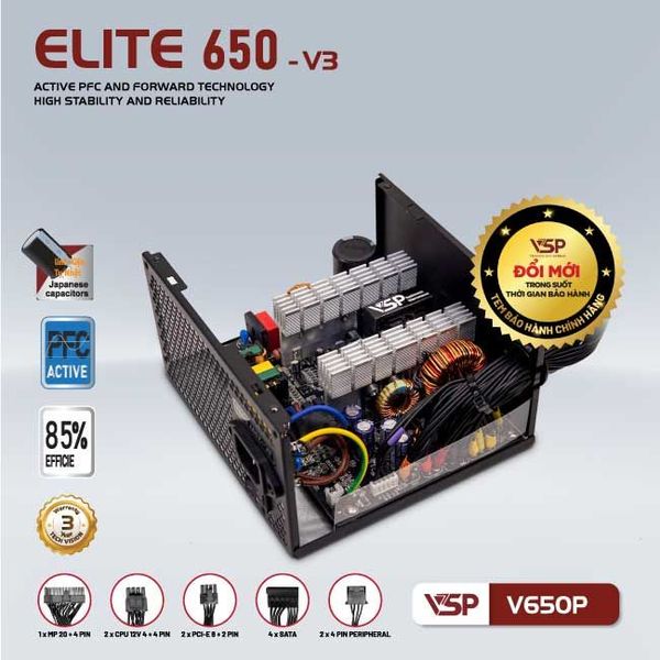 Nguồn VSP Elite V650P-V3 – Vương Luân Computer