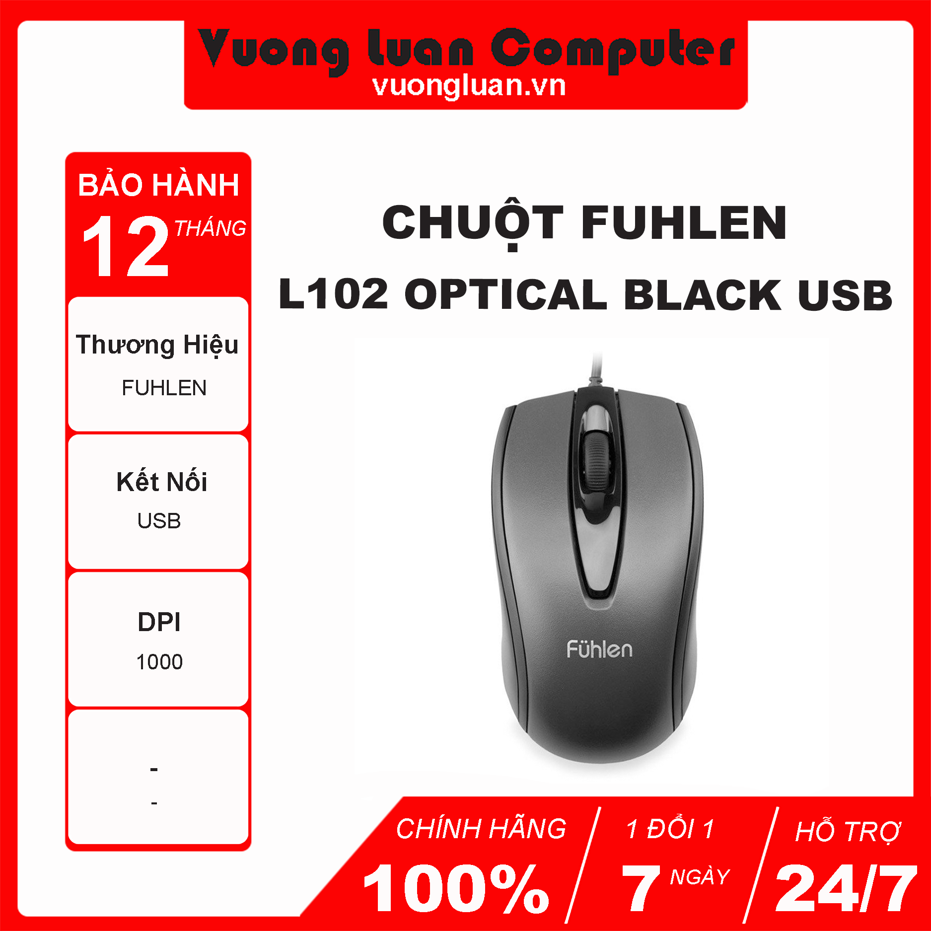 Chuột Fuhlen L102 Optical Black USB – Vương Luân Computer