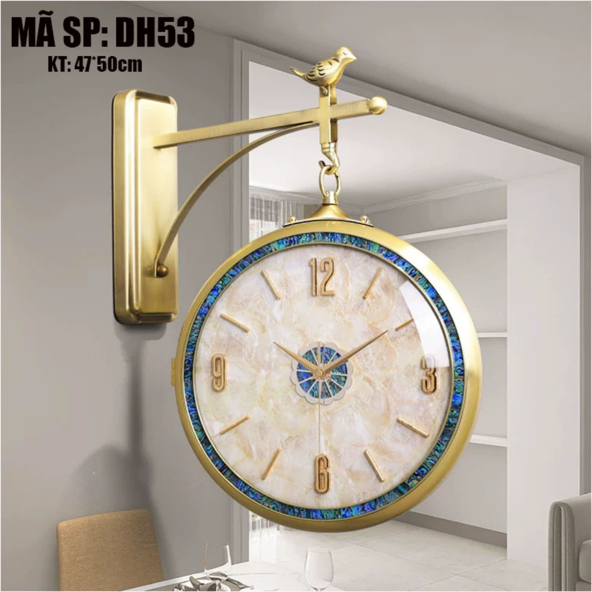 Đồng Hồ Treo Tường 2 Mặt Đồng Thau Khảm Vỏ Sò DH53 – Nghệ Thuật Tinh T ...