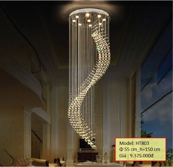 HT Đèn thả thông tầng pha lê hình tròn D550mm-h=1500mm 3M HT803 HTTHTT