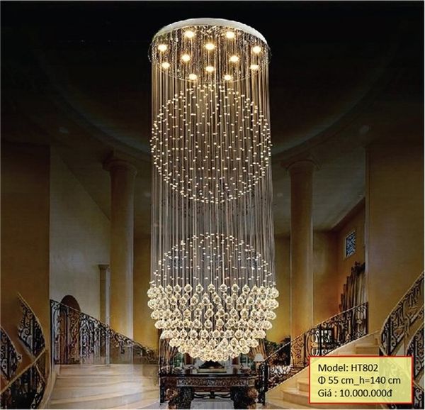 HT Đèn thả thông tầng pha lê hình tròn D550mm-h=1400mm 3M HT802 HTTHTT