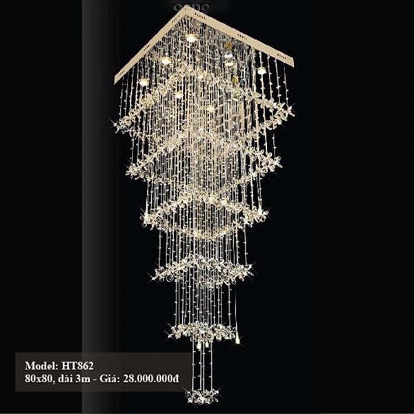 HT Đèn thả thông tầng pha lê hình vuông D80*80, dài 3m 3M HT862 HTTHTT