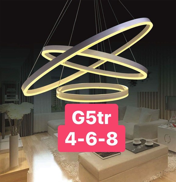 Đèn thả 3 vòng mica thân nhôm xước màu trắng G5 D400*600*800 (chân nhệ