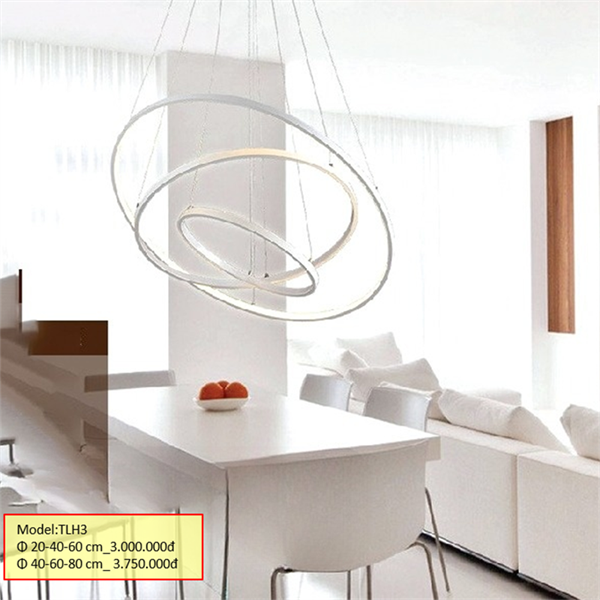 HT Đèn thả 3 vòng viền trắng D40-60-80 3M TLH3-400*600*800 HTTHVO-003-