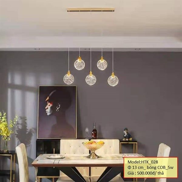 HT Đèn thả pha lê D13cm bóng COB 5W HTK028 HTTHPL-019