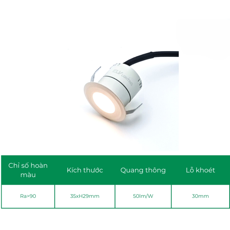 ELV Đèn led âm trần spotlight 3W, chíp Cree, KT: 35*H29, D30, góc chiế