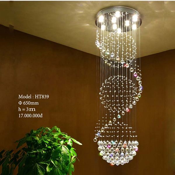 HT Đèn thả thông tầng pha lê hình tròn D65cm-h=300cm 3M HT839 HTTHTT-0
