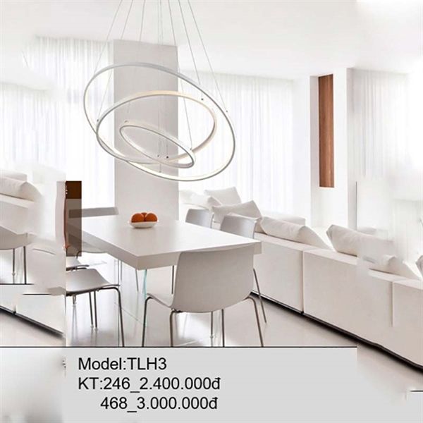 HT Đèn thả 3 vòng viền trắng D40-60-80 3M TLH3-400*600*800 HTTHVO-003-