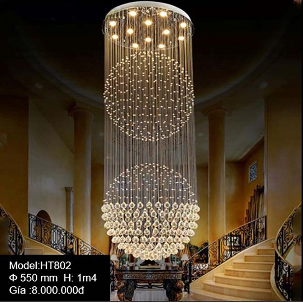 HT Đèn thả thông tầng pha lê hình tròn D550mm-h=1400mm 3M HT802 HTTHTT
