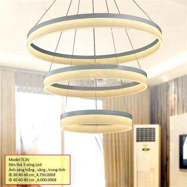 HT Đèn thả 3 vòng viền trắng D40-60-80 3M TL3V-400*600*800 HTTHVO-015-