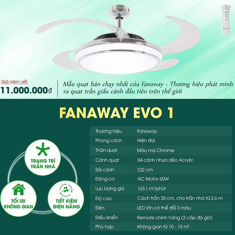 Quạt trần Mỹ dòng Fanaway - Evo1