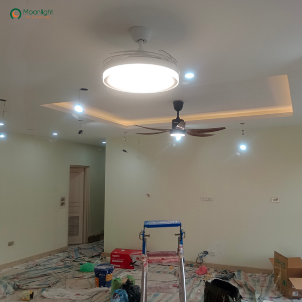 Gomani Quạt trần đèn thu cánh màu trắng 4 cánh 120cm 55W DC đèn 72W D5