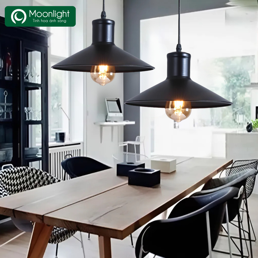 HT Đèn thả hợp kim chao đen D270mm (giá không bóng) TH718 HTTHSHK-016