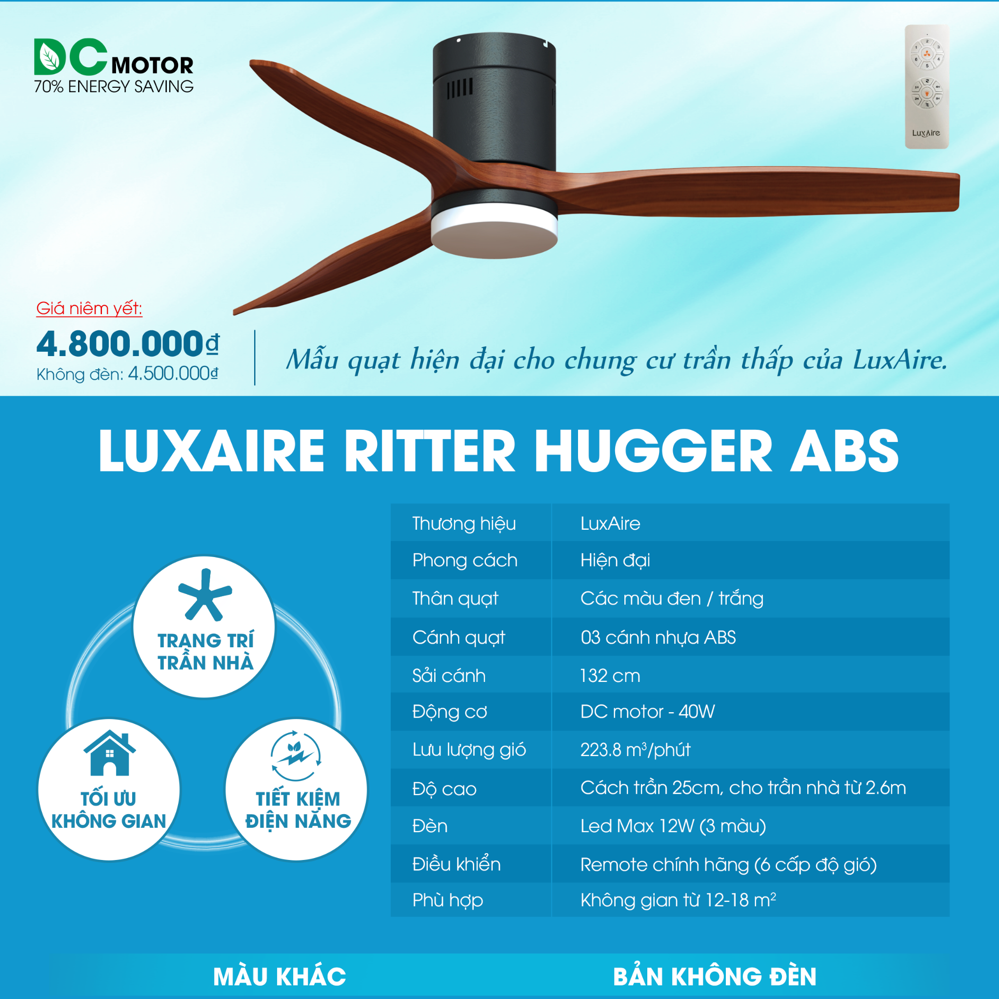 Quạt trần Mỹ dòng Luxaire - Hugger ABS – Moonlight