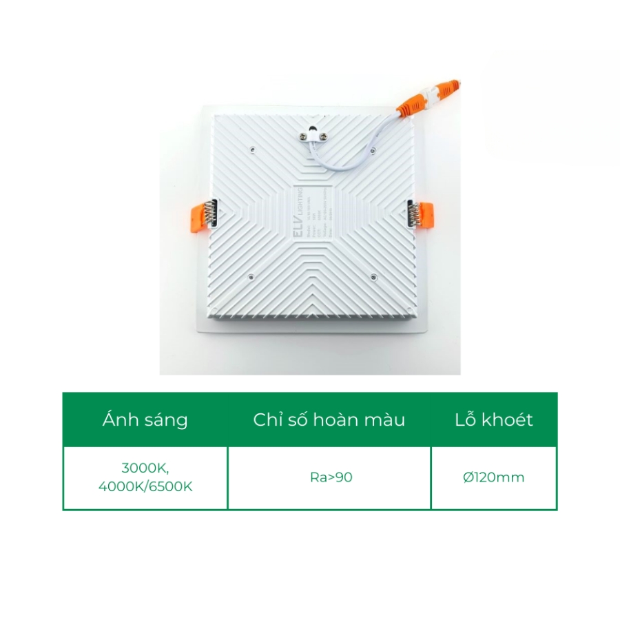 ELV Đèn led âm trần downlight vuông 12W, chip Epostar, KT: 120*120*H30