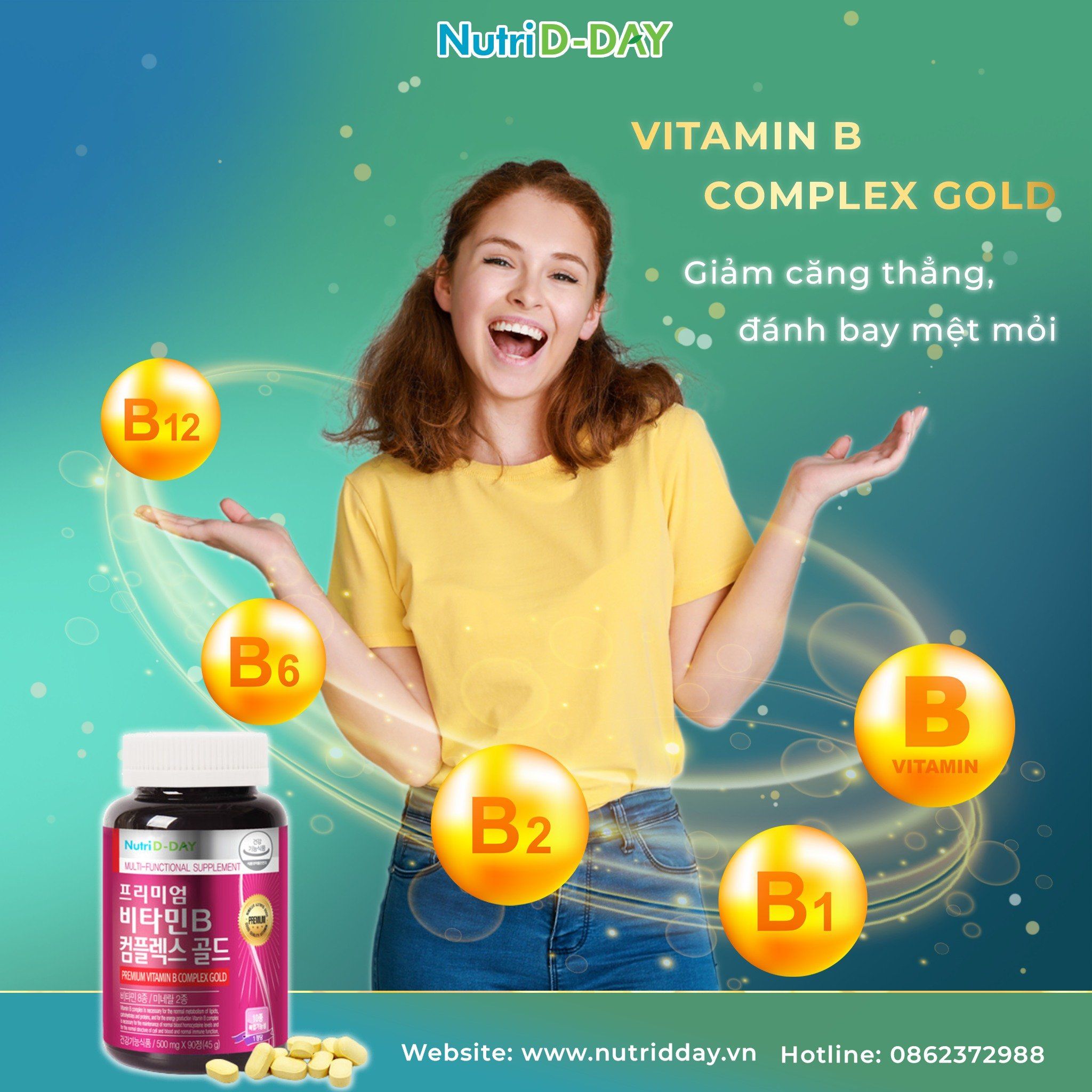 Nutri D-Day viên uống vitamin B complex gold giảm căng thẳng, mệt mỏi – Greenoly.VN