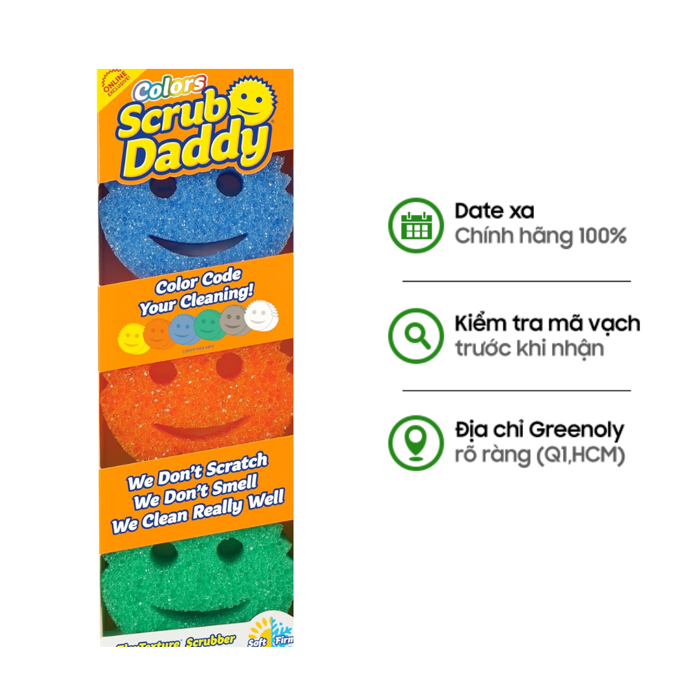 Scrub Daddy Colors Bộ 3 Màu Bọt Biển Mặt Cười Lau Chùi Đa Năng Màu Cam ...