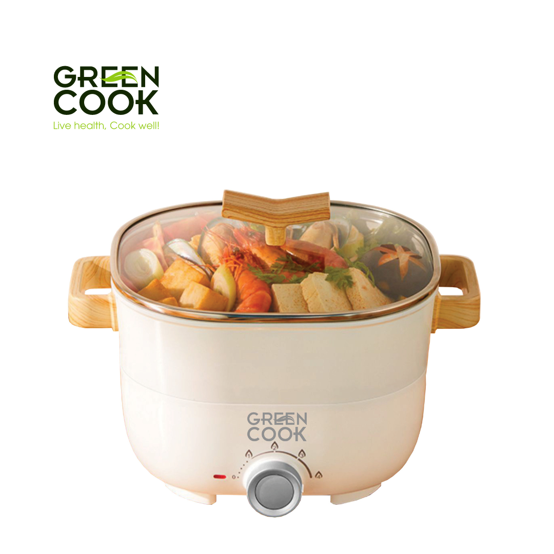 Nồi lẩu điện Green Cook 3L đa năng chiên, xào, hấp, nướng GCEH-233