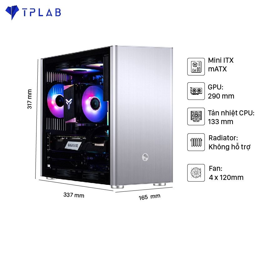Case Jonsbo V9 Silver ( Mini Tower/Màu Bạc)– TPLAB