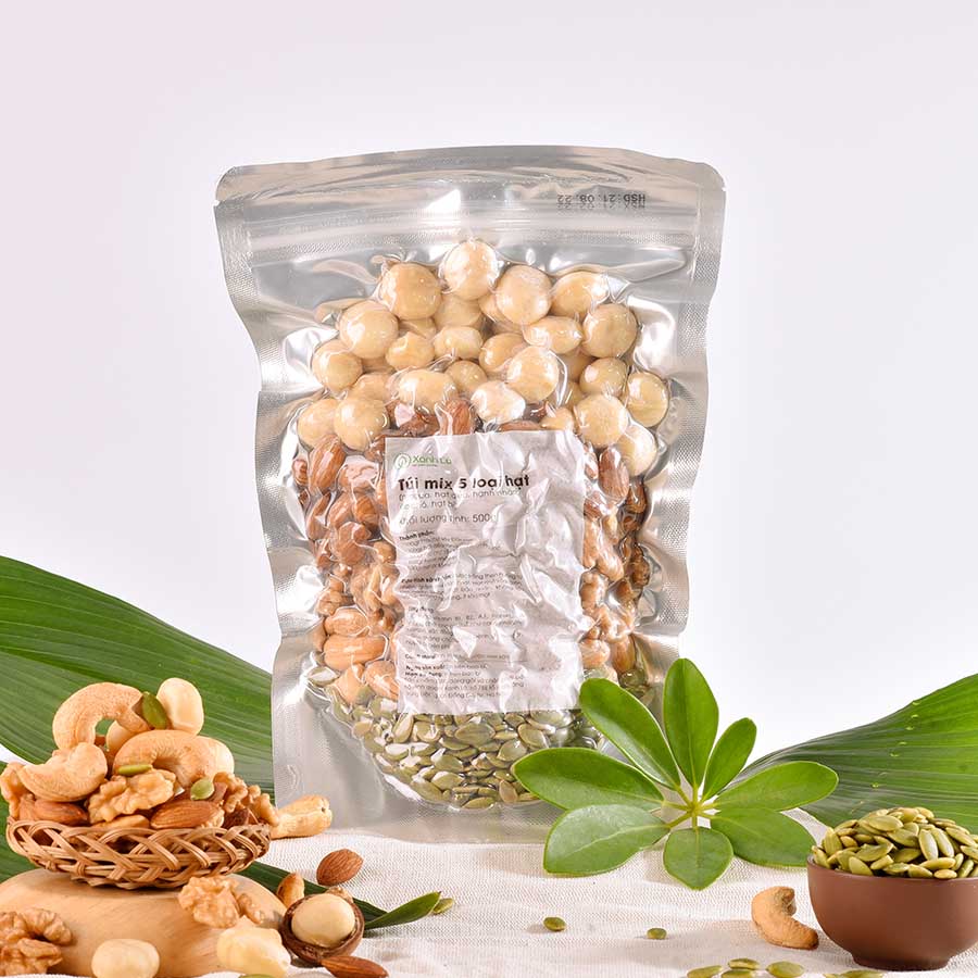 Túi hạt mix dinh dưỡng 5 loại hạt Macca, Óc chó, Hạt điều, Hạnh nhân ...