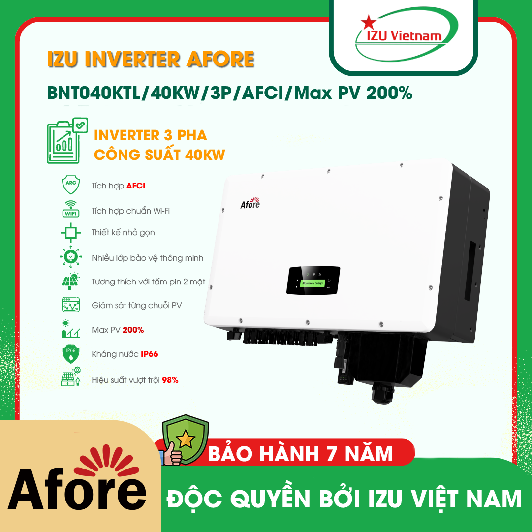 Inverter Afore 40kW – BNT040KTL – 3 pha – AFCI - Max PV 200% – IZU Việt Nam
