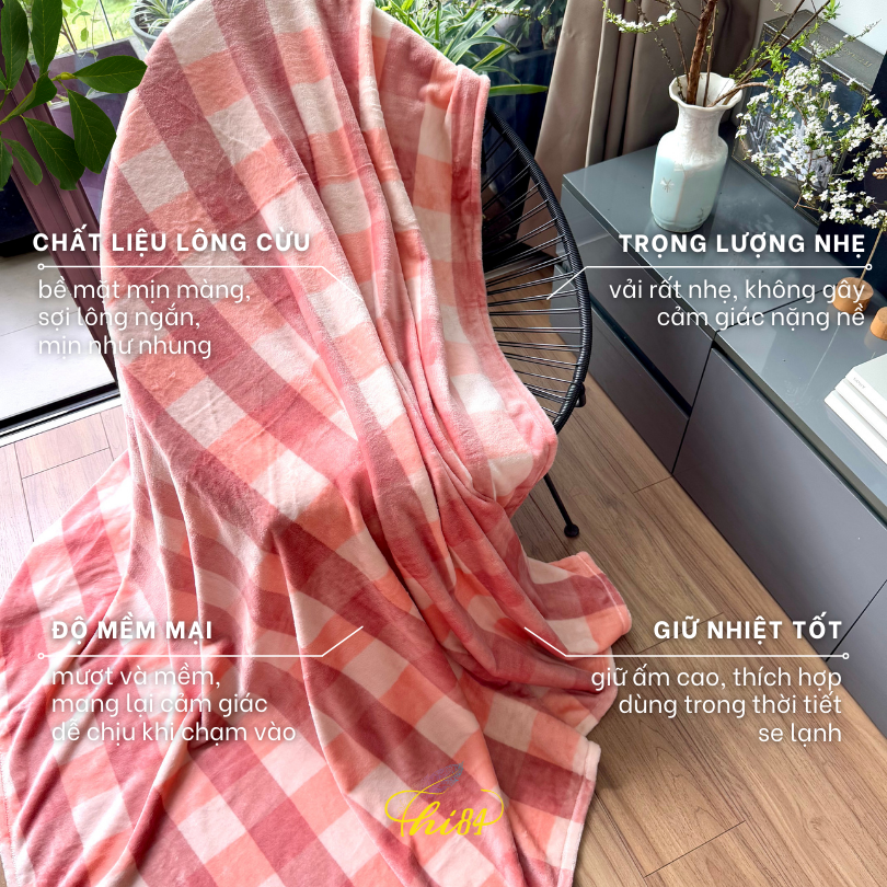 Chăn Lông Cừu Thi84 - 2502BLK011 - Caro Pastel – Ấm Áp, Mềm Mại,