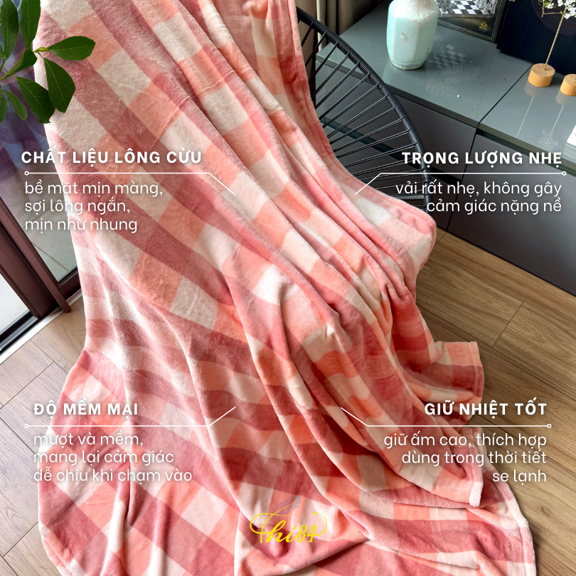 Chăn Lông Cừu Thi84 - 2502BLK011 - Caro Pastel – Ấm Áp, Mềm Mại,