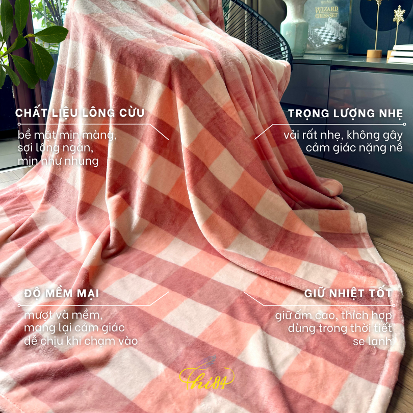 Chăn Lông Cừu Thi84 - 2502BLK011 - Caro Pastel – Ấm Áp, Mềm Mại,