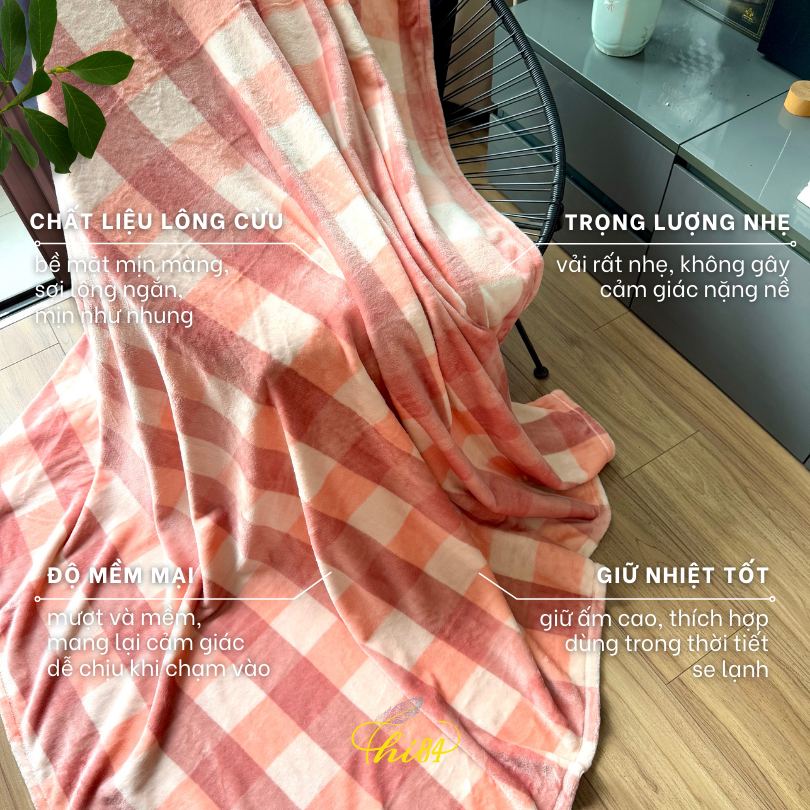 Chăn Lông Cừu Thi84 - 2502BLK011 - Caro Pastel – Ấm Áp, Mềm Mại,