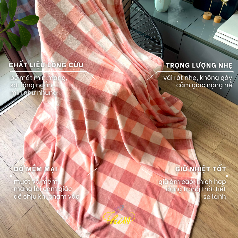 Chăn Lông Cừu Thi84 - 2502BLK011 - Caro Pastel – Ấm Áp, Mềm Mại,