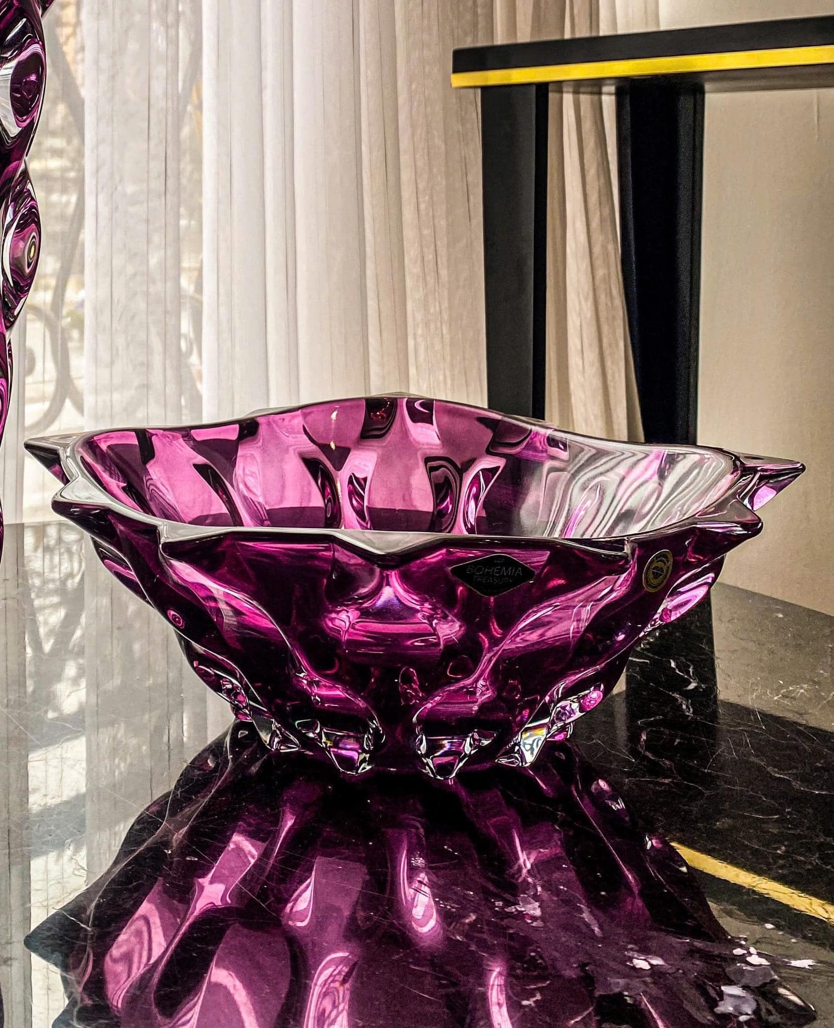 Bộ lọ hoa, chân bồng, khay Bohemia Samba tím purple – Anh Thư Hàng Đức