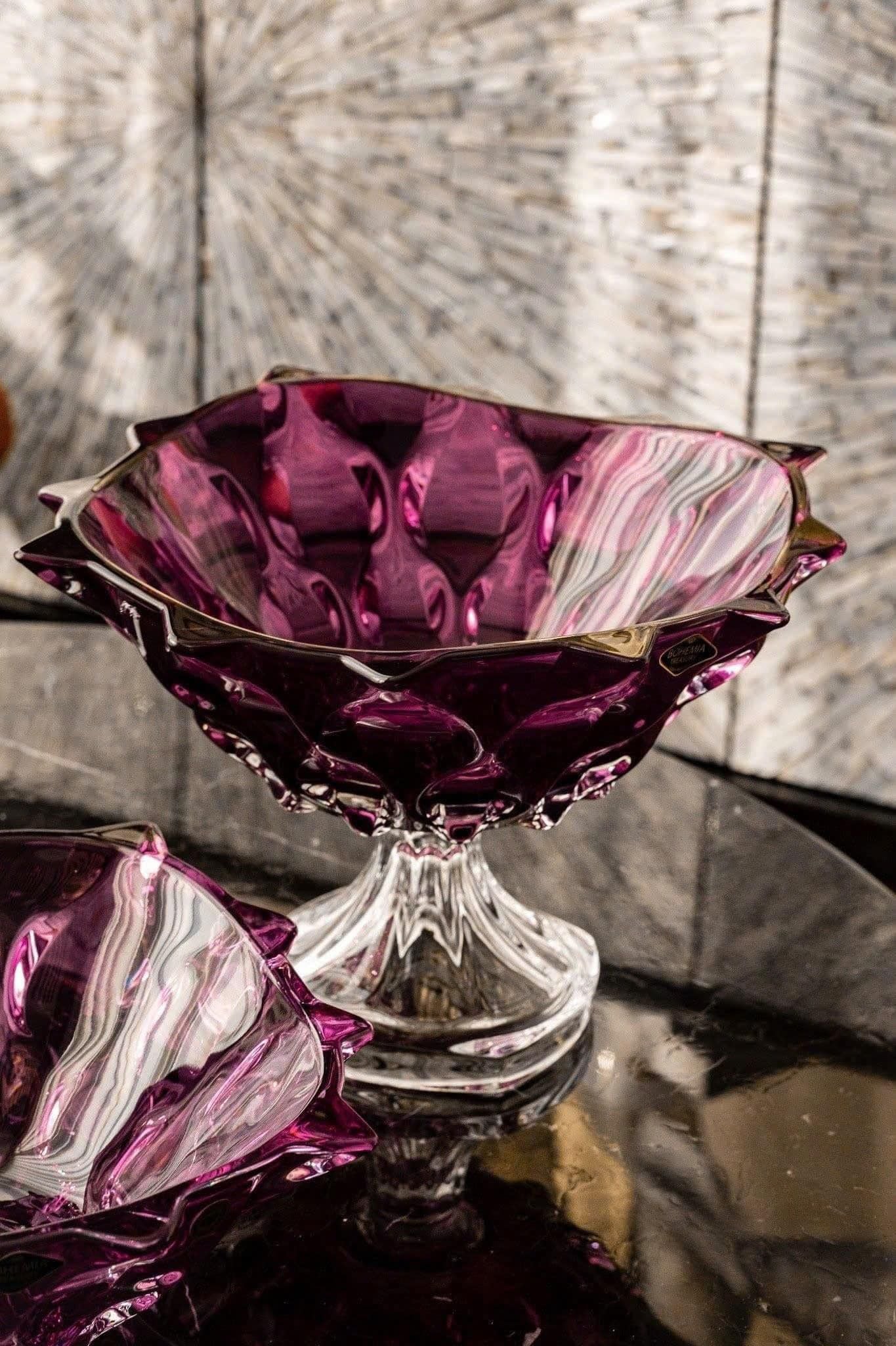 Bộ lọ hoa, chân bồng, khay Bohemia Samba tím purple – Anh Thư Hàng Đức