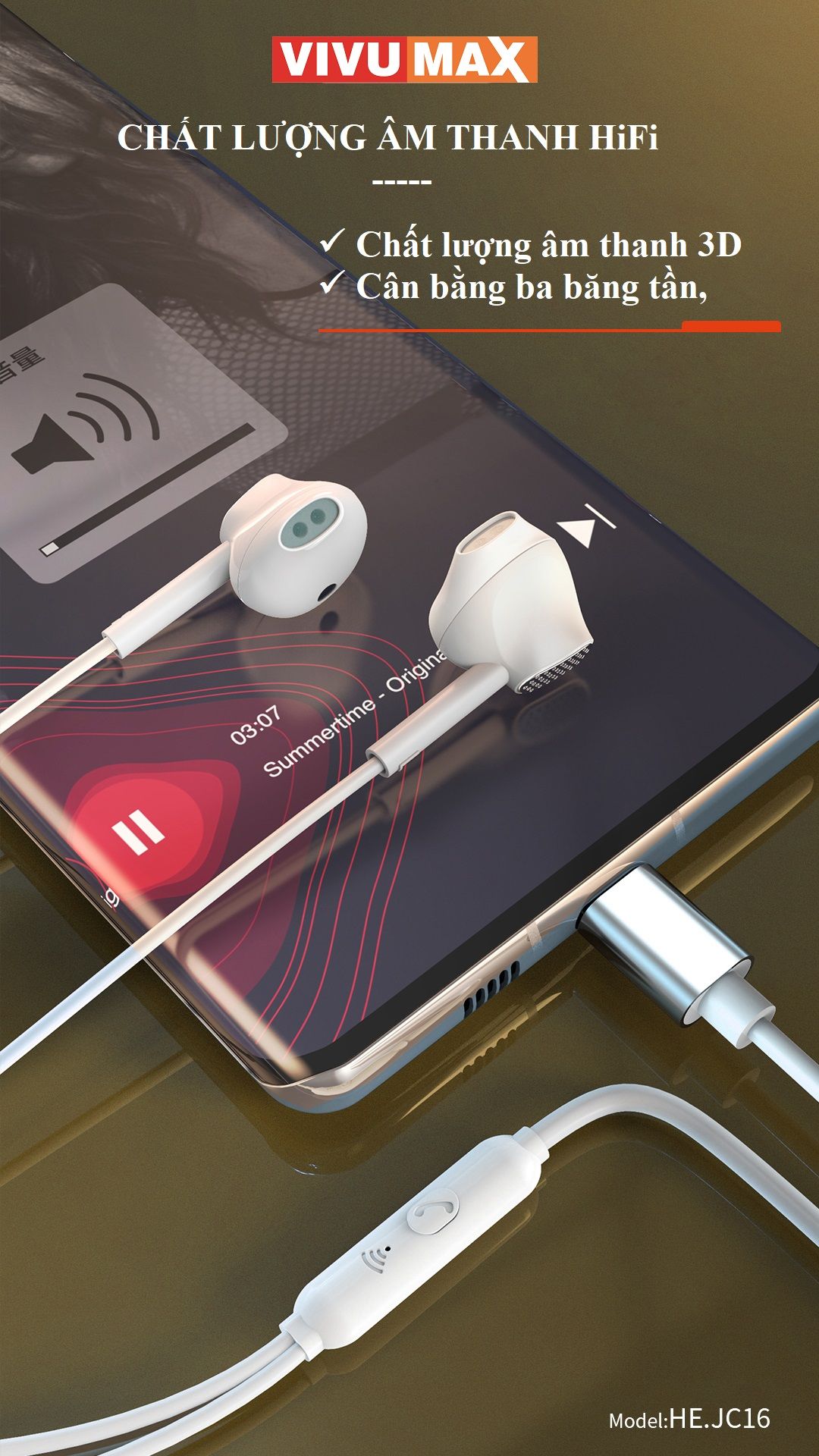 Tai nghe Type C Vivumax JC16 tương thích 98% thiết bị có cổng Type C ...
