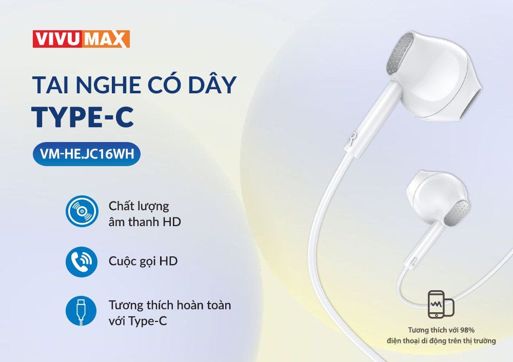 Tai nghe Type C Vivumax JC16 tương thích 98% thiết bị có cổng Type C ...