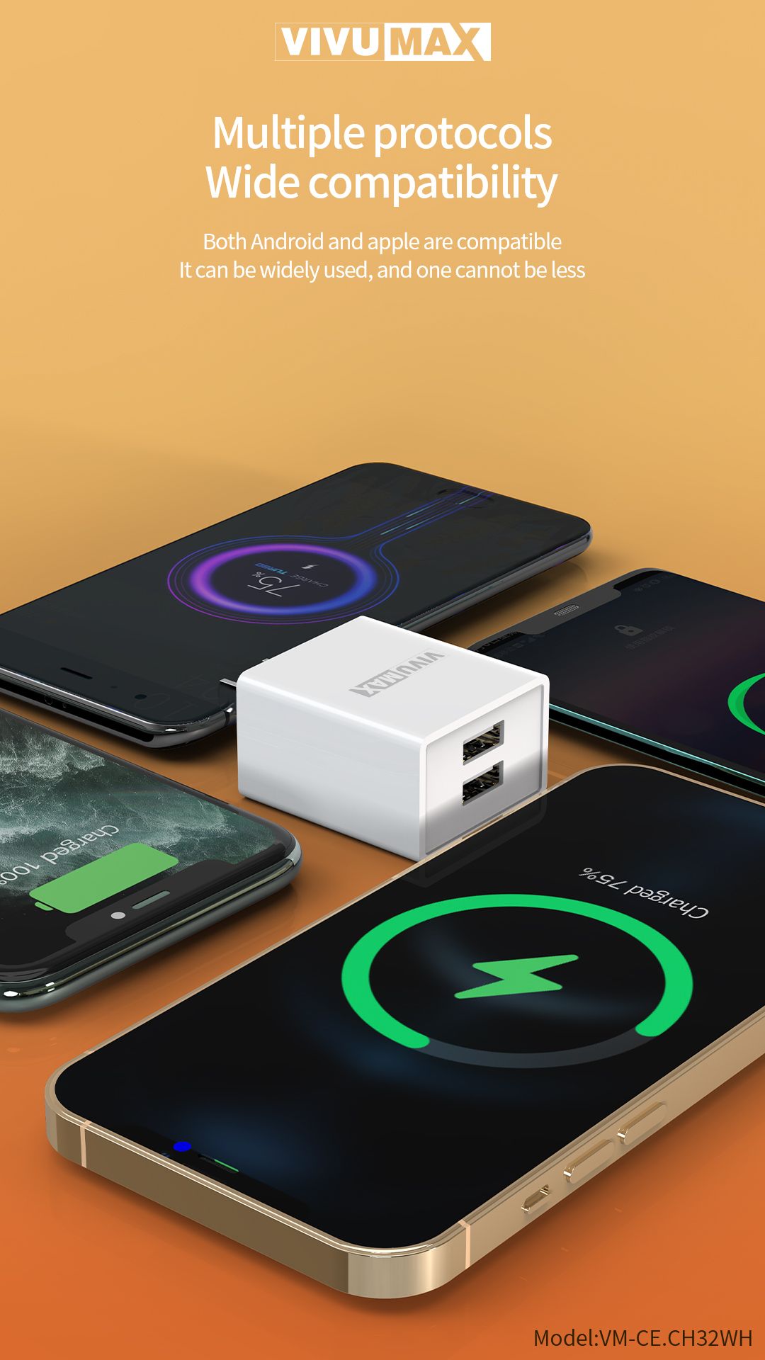 Củ sạc nhanh 2 cổng USB Vivumax CH32 5V/2.4A - màu trắng – Phụ kiện Vivumax