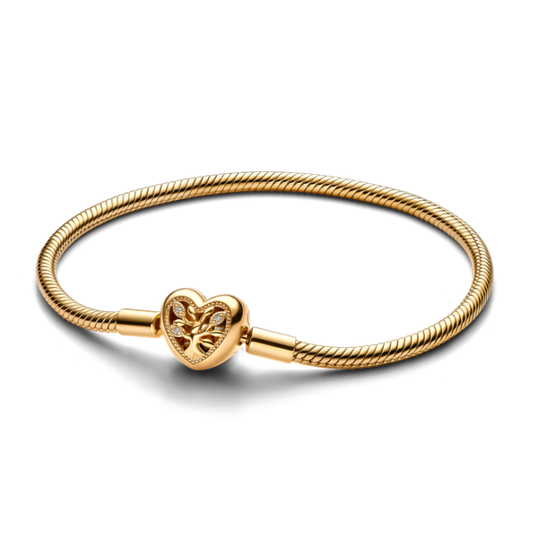 Vòng Mềm Pandora Chính Hãng Mạ Vàng 14K Khóa Trái Tim Đá CZ Trong Suốt ...
