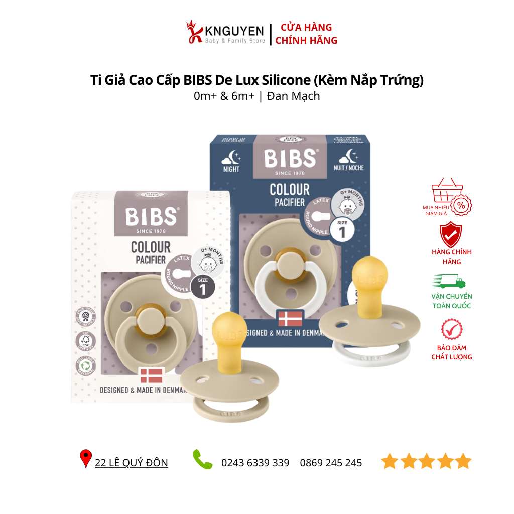 Ti giả cao cấp BIBS De Lux Cao Su Tự Nhiên Đan Mạch cho bé (kèm nắp t ...