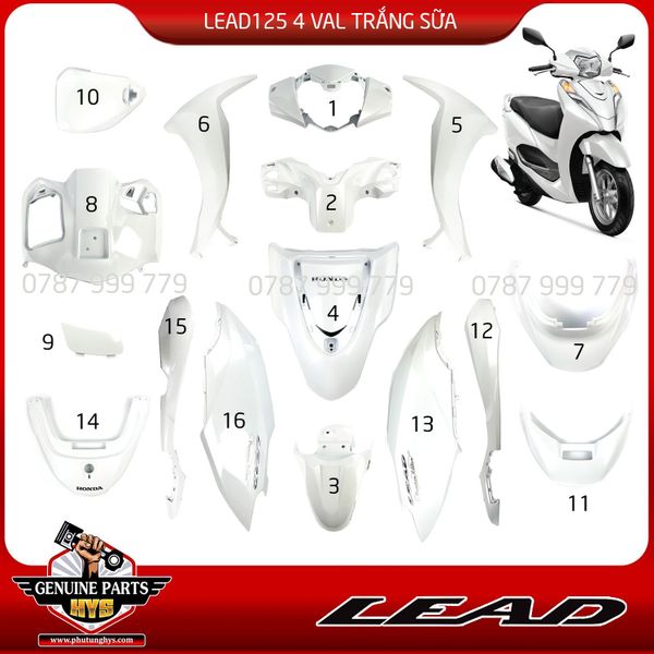 DÀN ÁO LEAD 125 4VAL TRẮNG SỮA 16 MÓN - HYS - PHỤ TÙNG CHÍNH HÃNG