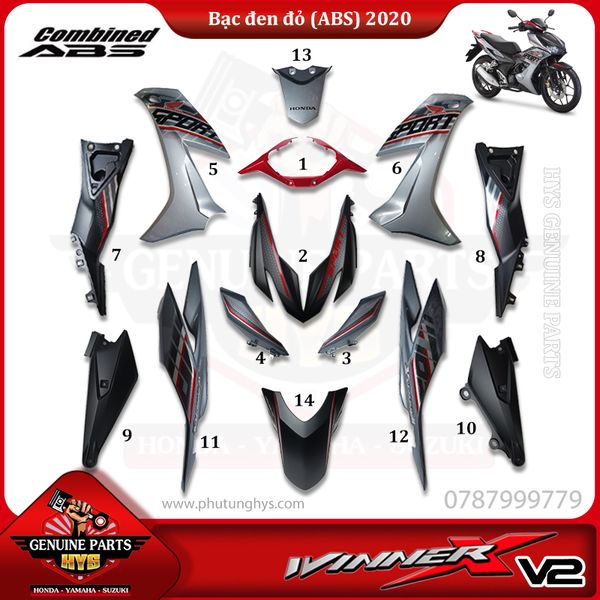 DÀN ÁO WINNER X V2 BẠC ĐEN ĐỎ 2020 (ABS) - HYS - PHỤ TÙNG CHÍNH HÃNG