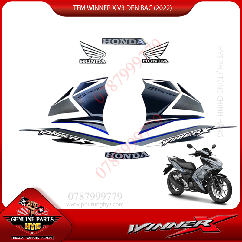 TEM WINNER X V3 ĐEN BẠC 2022 - HYS - PHỤ TÙNG CHÍNH HÃNG