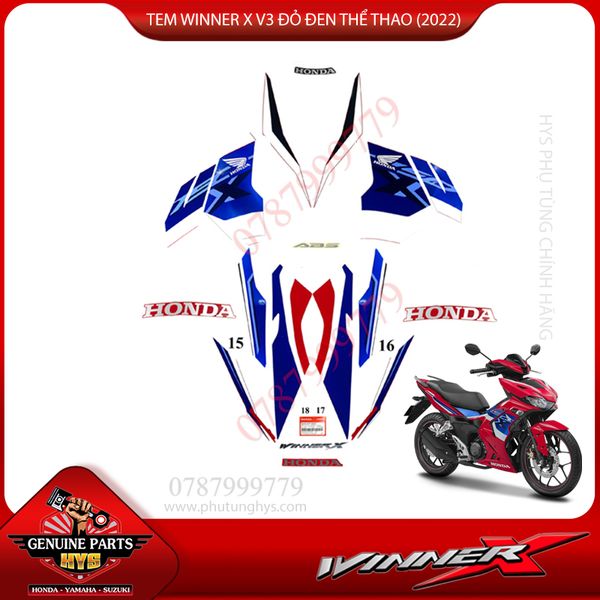 TEM WINNER X V3 ĐỎ ĐEN THỂ THAO 2022 - HYS - PHỤ TÙNG CHÍNH HÃNG