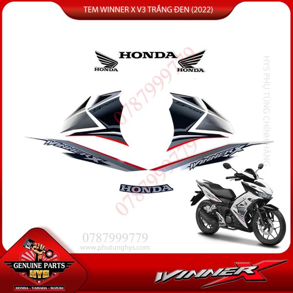 TEM WINNER X V3 TRẮNG ĐEN TIÊU CHUẨN 2022 - HYS - PHỤ TÙNG CHÍNH HÃNG